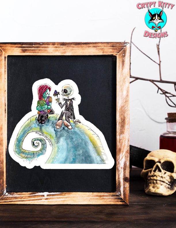 "Jack and Sally" Sticker | Crypt Kitty Designs